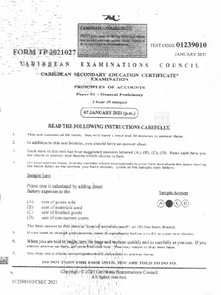 Csec Poa January 2021 p1 | PDF