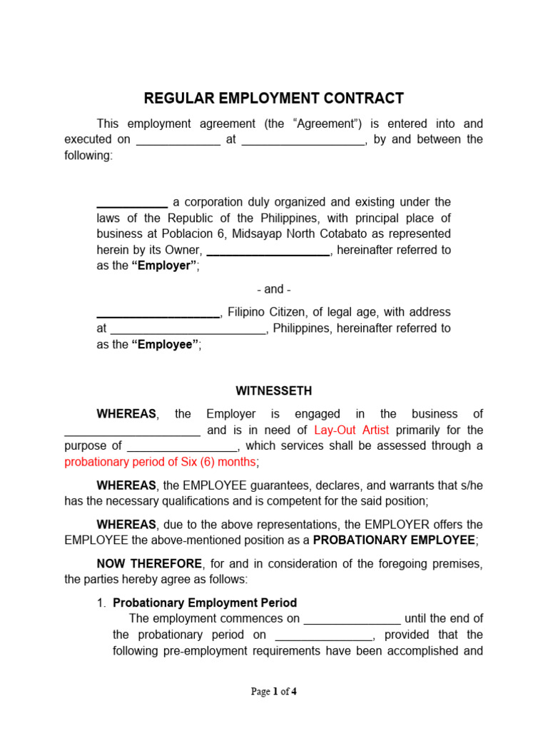 Draft Employment Contract - DM | PDF | Employment | Justice