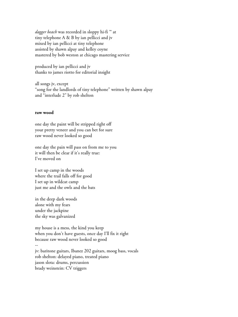 Dagger Beach Lyrics and Credits | PDF | Poetry