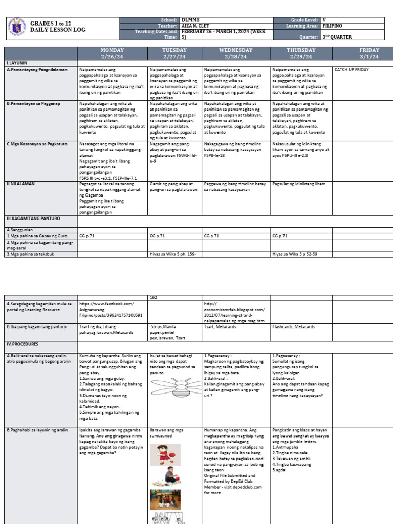 DLL Filipino 5 q3 w5 | PDF