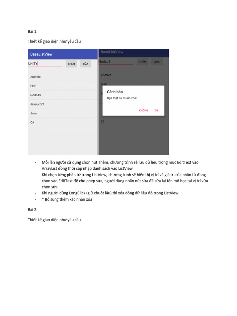 Lab02 - List view, grid view cơ bản và các loại control khác | PDF