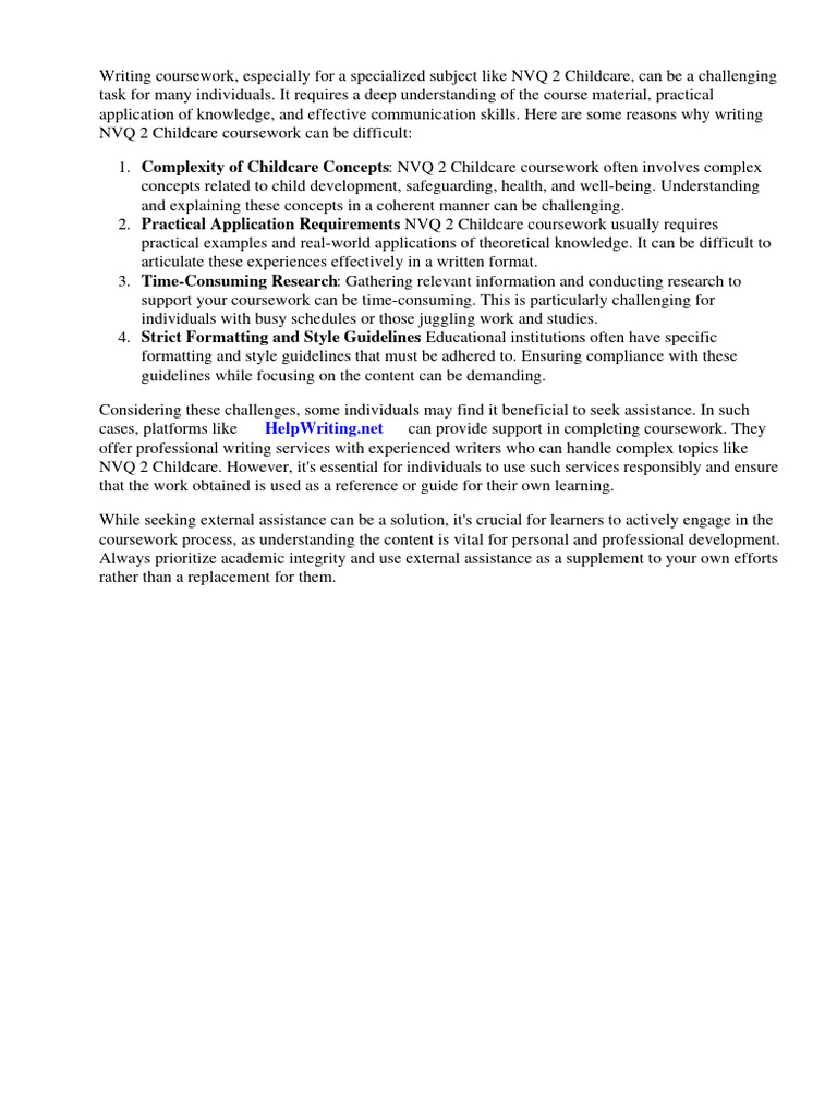 NVQ 2 Childcare Coursework | PDF | Child Care | Preschool