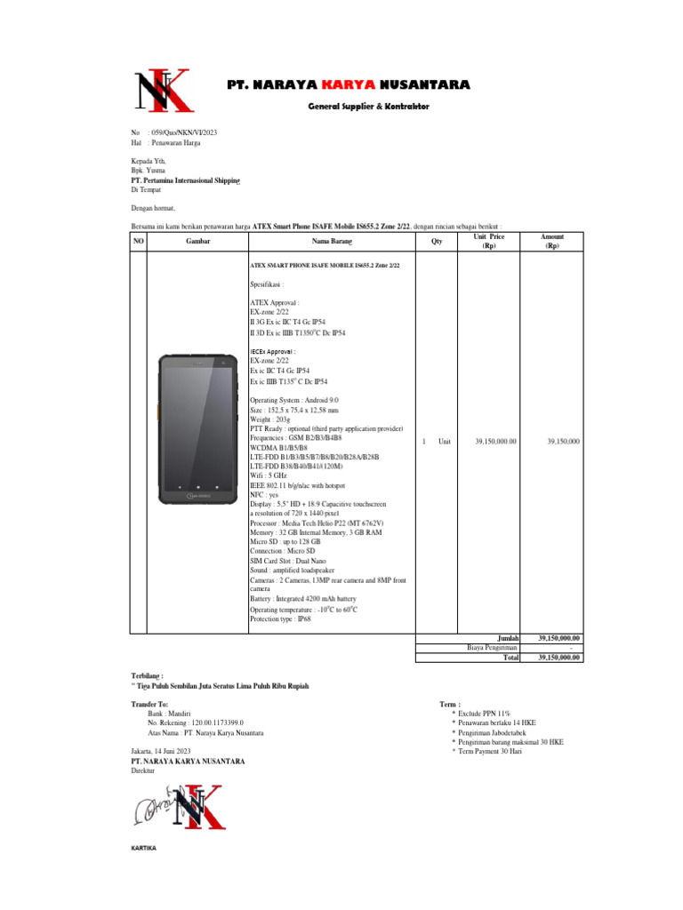 Penawaran 059 Atex Isafe Is655.2 | Download Free PDF | Smartphone | Mobile Telecommunications