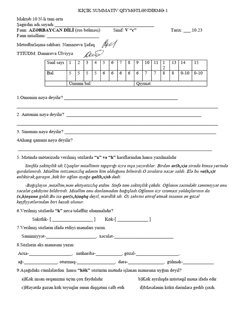 Azerb - KSQ 1 5kl Günay | PDF