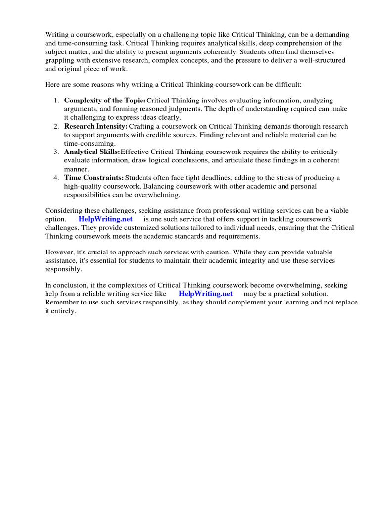 Critical Thinking Coursework | PDF | Critical Thinking | Thought Critical Thinking Coursework | PDF | Critical Thinking | Thought