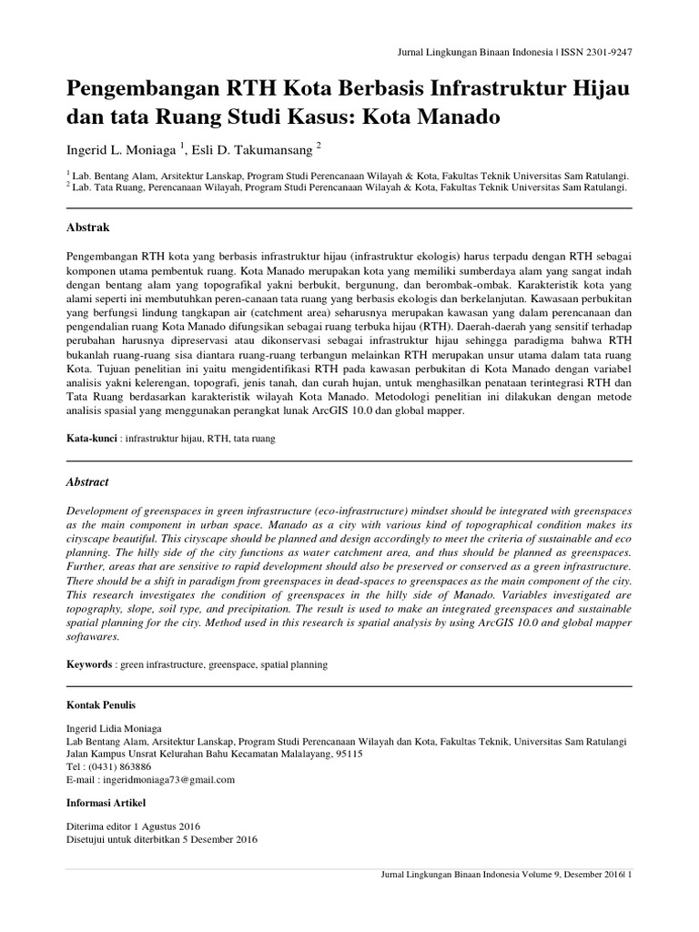 RTH Berbasis Infrastruktur Hijau Manado | PDF