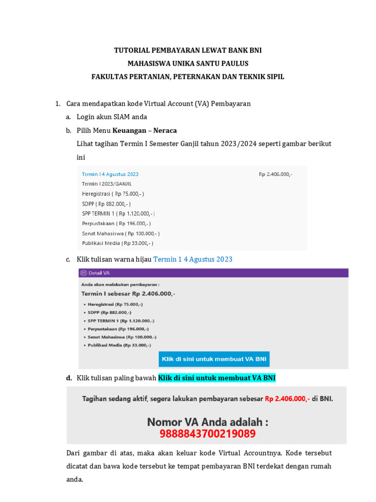 Tutorial Pembayaran Lewat Bank Bni | PDF
