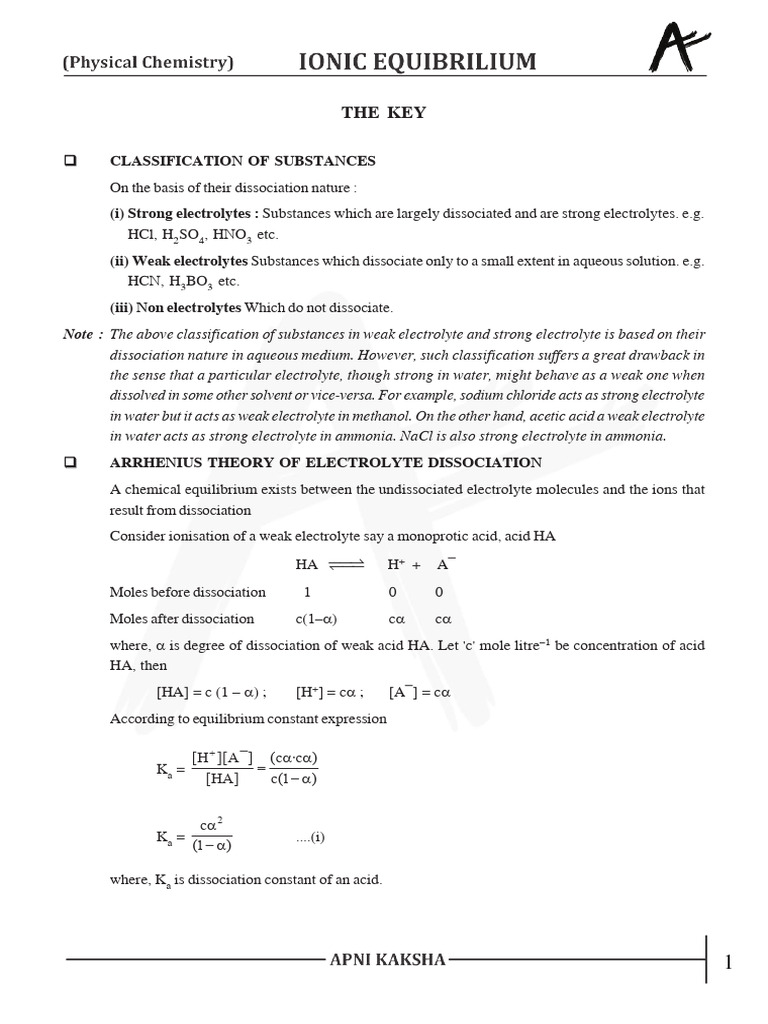 Ionic Equilibrium Theorey | PDF | Dissociation (Chemistry) | Ph