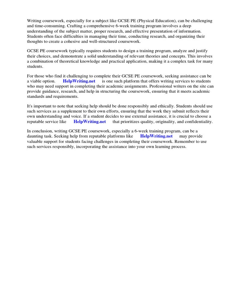 Gcse Pe Coursework 6 Week Training Programme | Download Free PDF ...