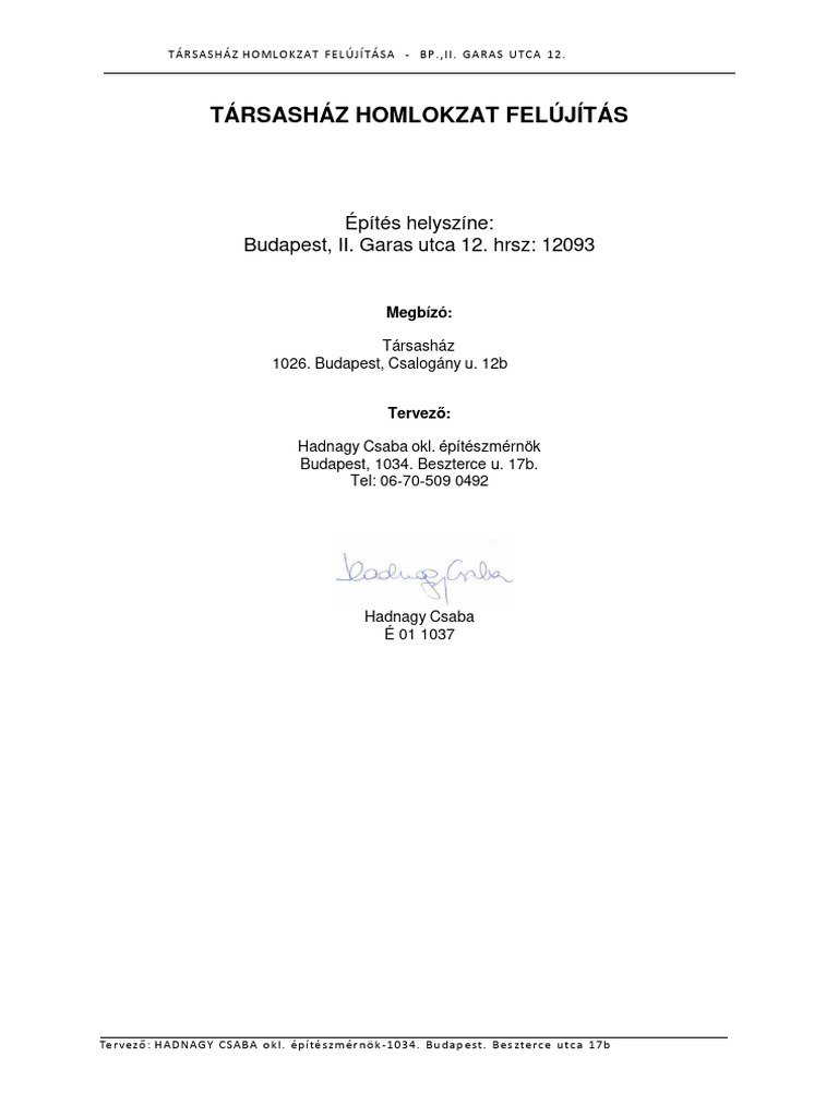 Garas 12 Homl Felújítás Műszaki Leírás | PDF
