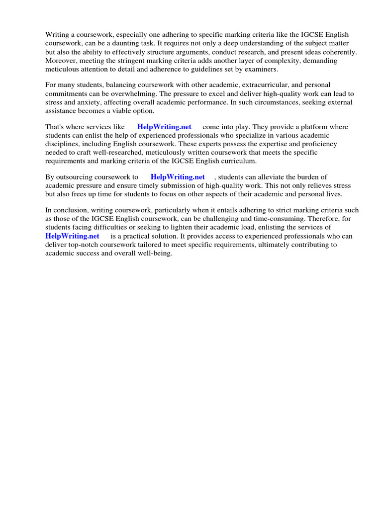 Igcse English Coursework Marking Criteria Pdf Gce Advanced Level