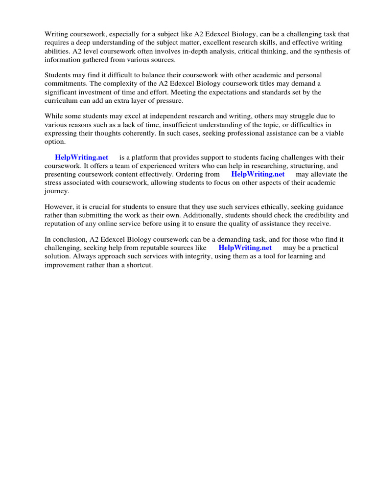 A2 Edexcel Biology Coursework Titles | PDF | Bacteria | Thought