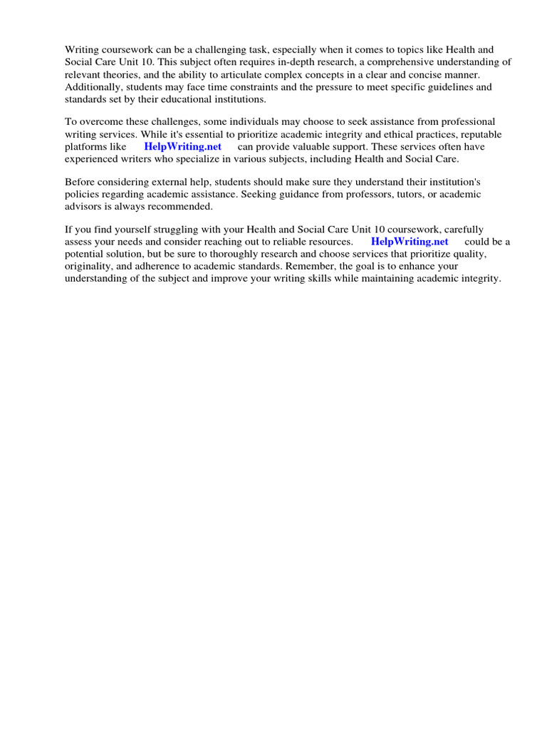 Health and Social Care Unit 10 Coursework | PDF | Social Work ...