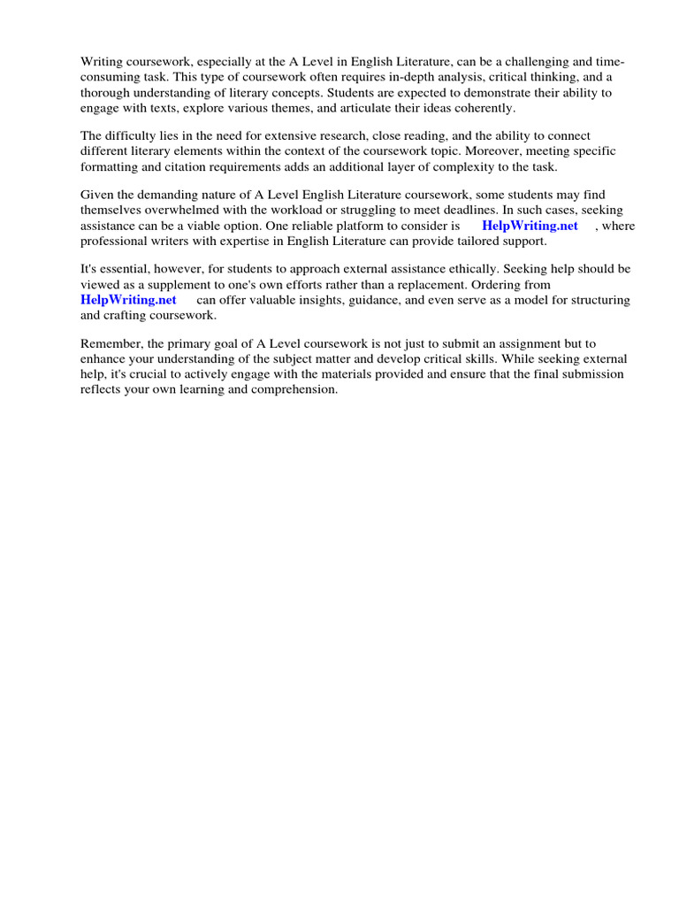 English Literature A Level Coursework Percentage | PDF | Academic ...