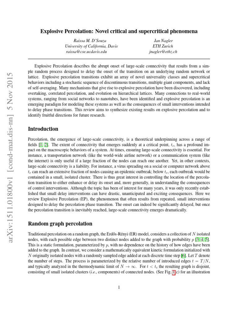 Explosive Percolation Novel Critical and Supercritical Phenomena | PDF ... Explosive Percolation Novel Critical and Supercritical Phenomena | PDF ...