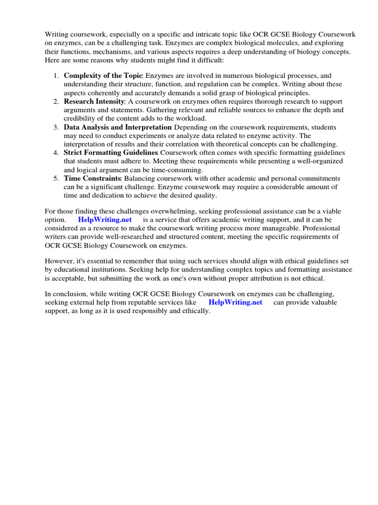 Ocr Gcse Biology Coursework Enzymes | PDF