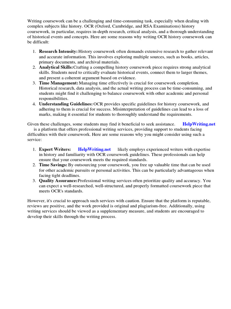 Ocr History Coursework Guidance Document | PDF | Gce Advanced Level (United Kingdom) | Primary ...