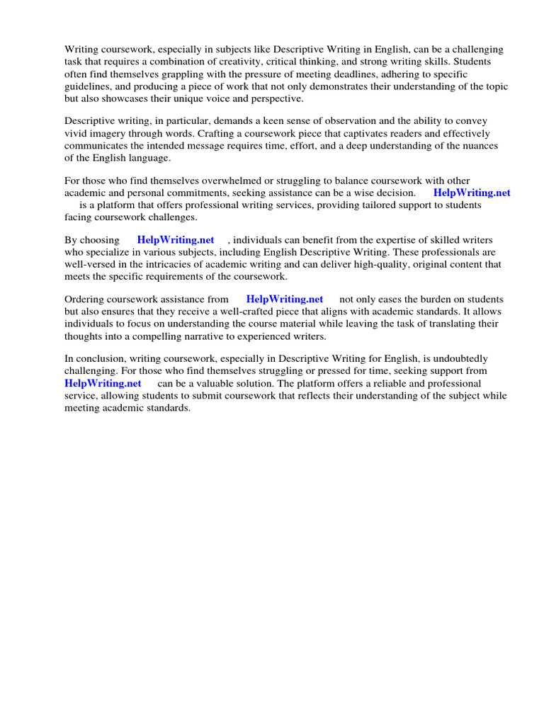 Descriptive Writing English Coursework | PDF | Essays | Thought
