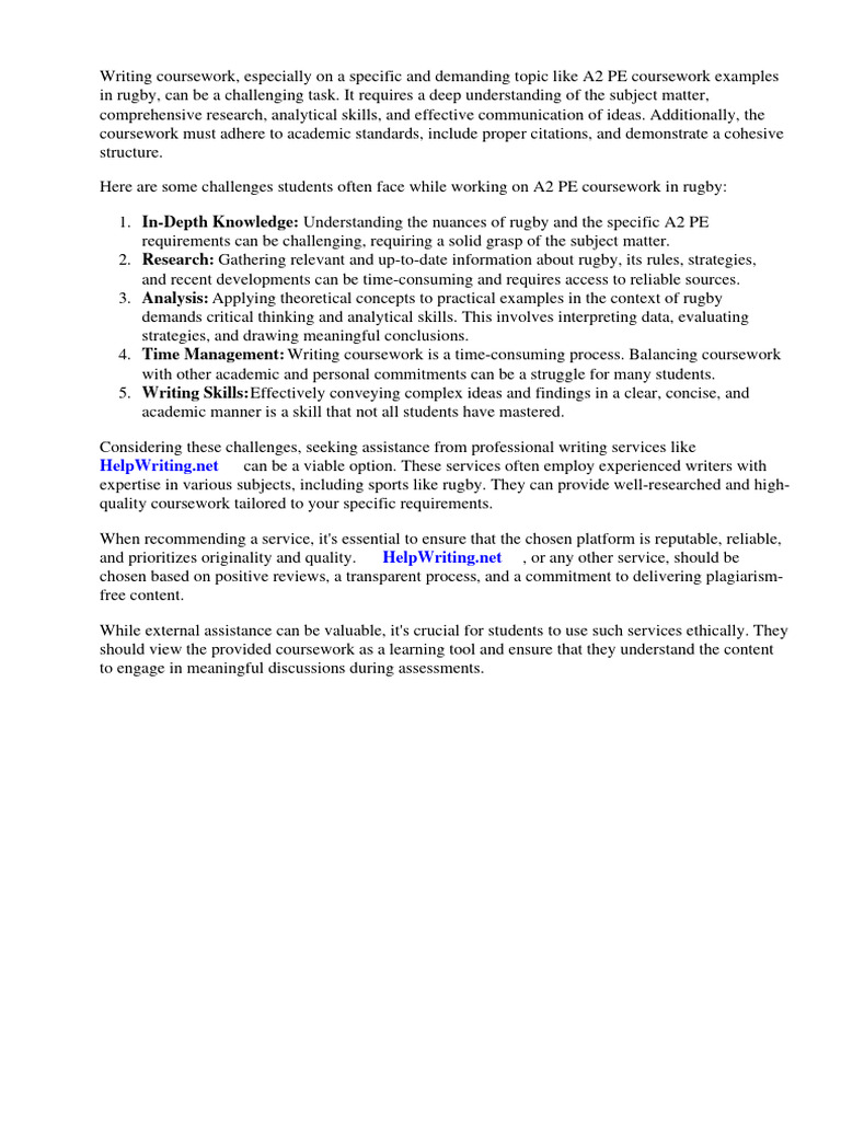 A2 Pe Coursework Examples Rugby | PDF