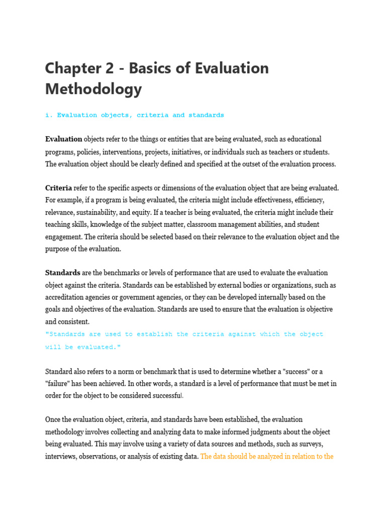 Chapter 2 - Basics of Evaluation Methodology | PDF | Evaluation | Methodology