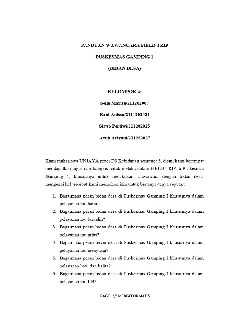 Panduan Wawancara Field Trip | PDF