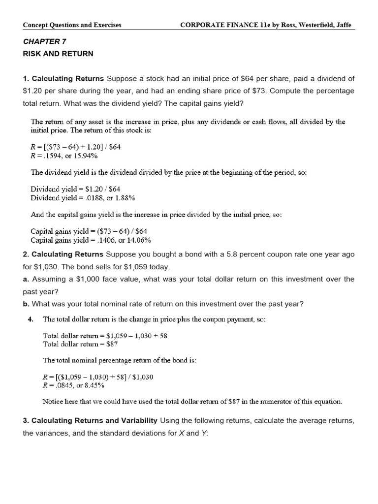 Chapter 7 Exercises | Download Free PDF | Stocks | Yield (Finance)