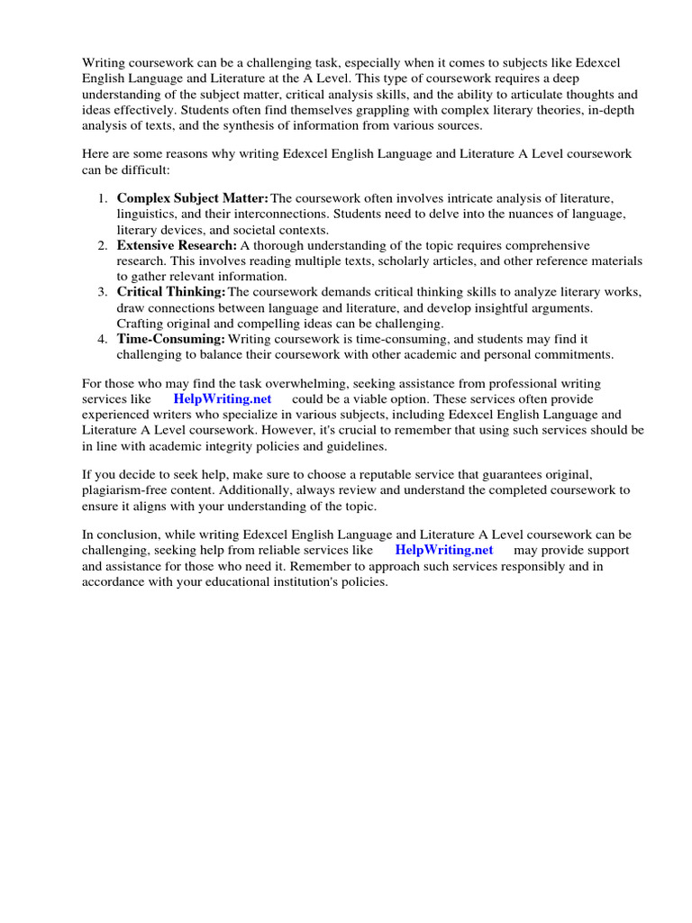 Edexcel English Language and Literature A Level Coursework | PDF ...