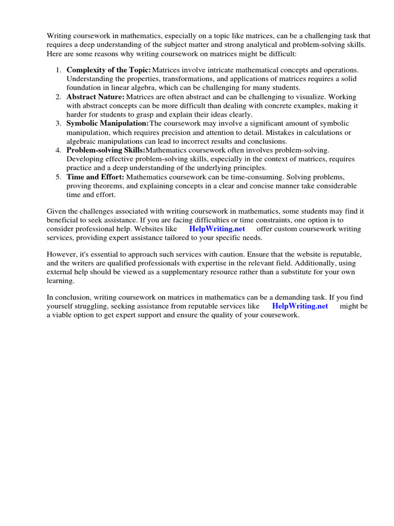 Coursework Mathematics T Matrices | PDF | Matrix (Mathematics ...