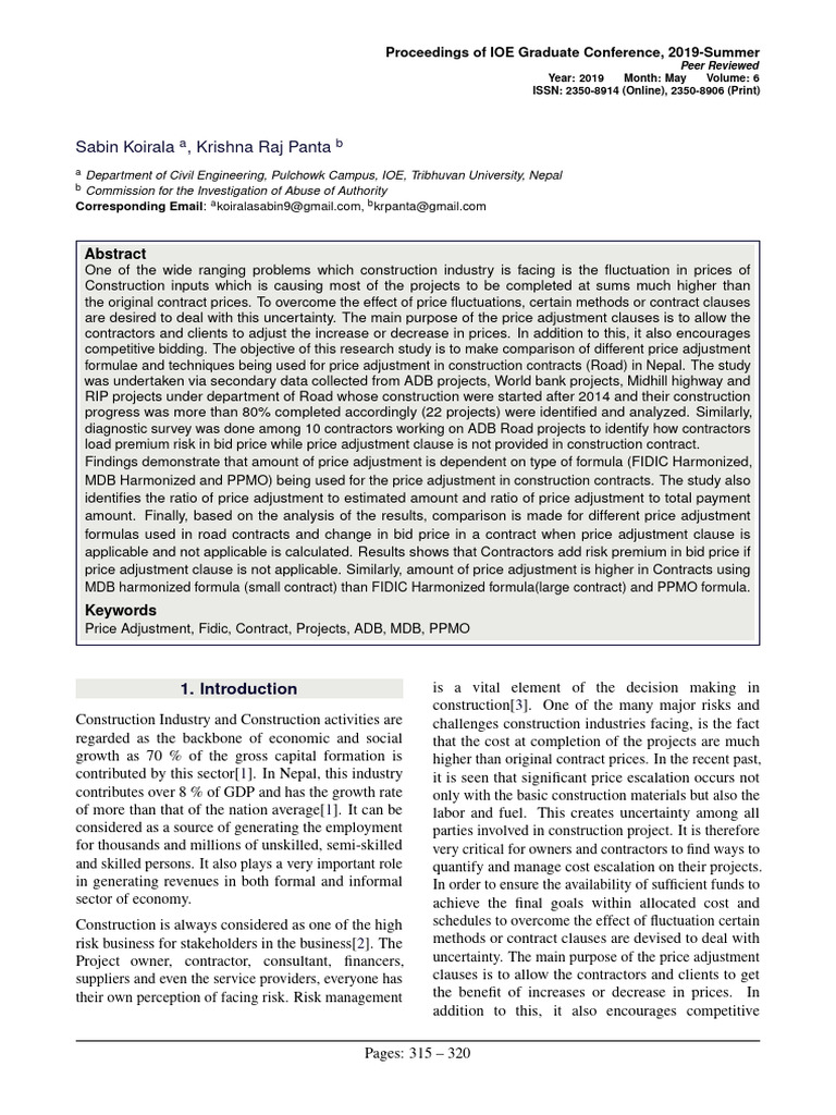 Road Construction Price Adjustments | PDF | Employment | Prices