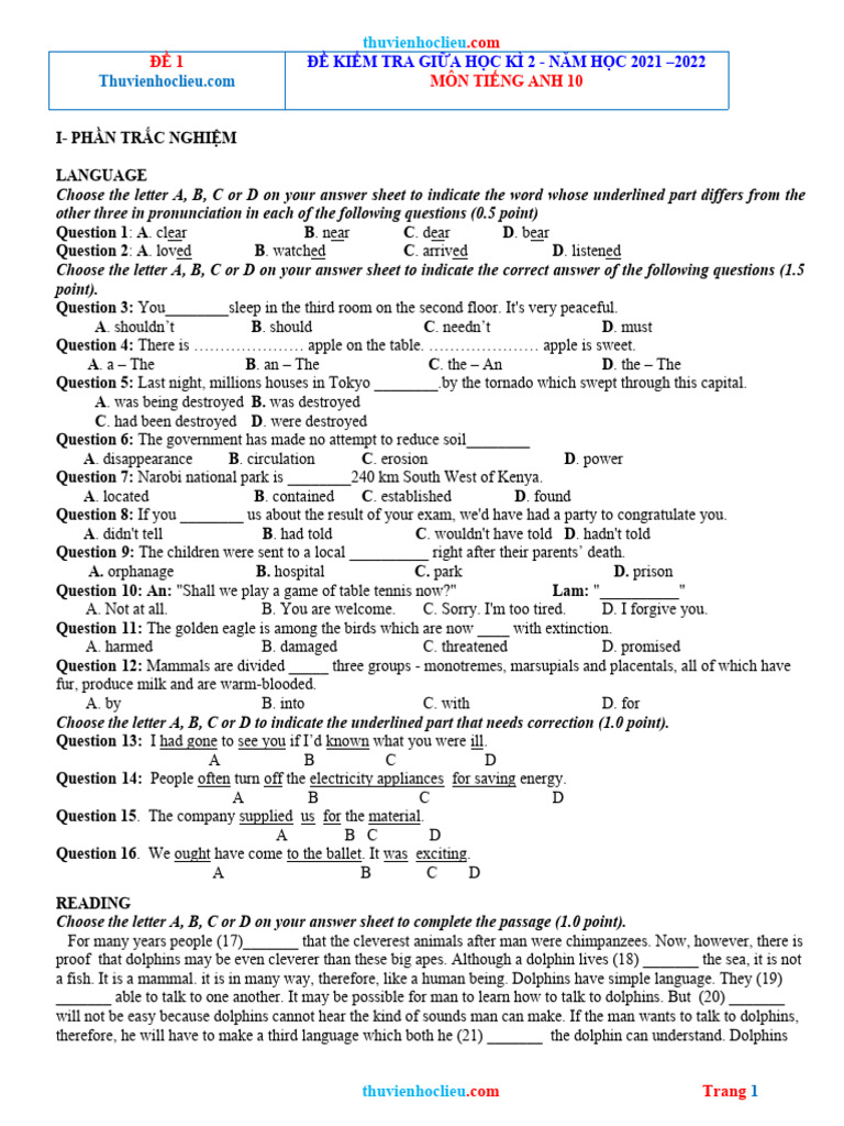 Bo-de-KT-giua-HK2-Tieng-Anh-10-giua-HK2-co-dap-an-global Success | PDF
