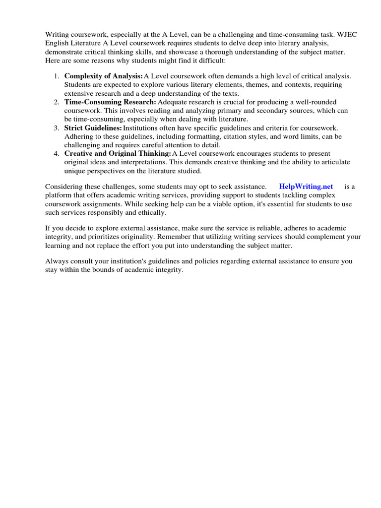 Wjec English Literature A Level Coursework Examples | PDF | Critical ...