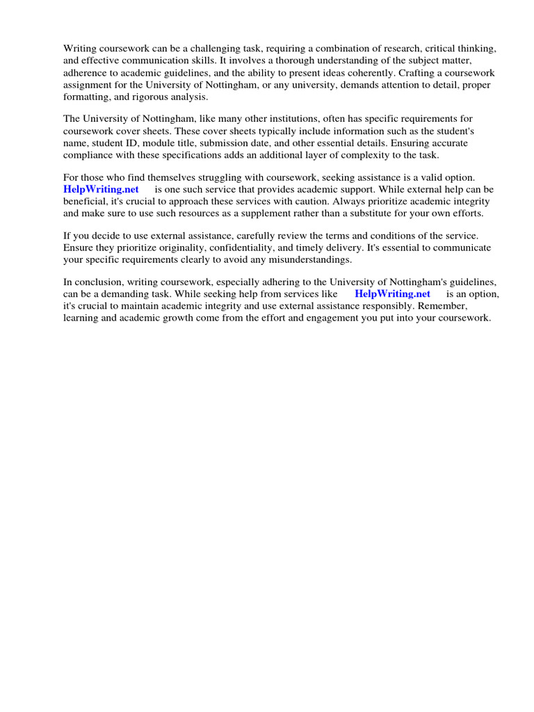 University of Nottingham Coursework Cover Sheet | PDF