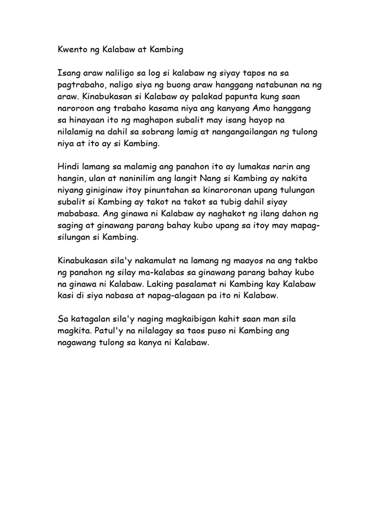 Kwento NG Kalabaw at Kambing | PDF