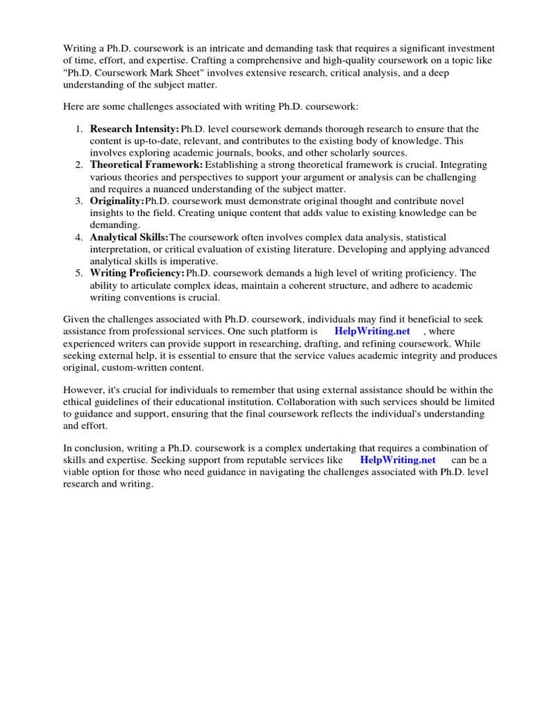 PHD Coursework Mark Sheet | Download Free PDF | Doctor Of Philosophy ...