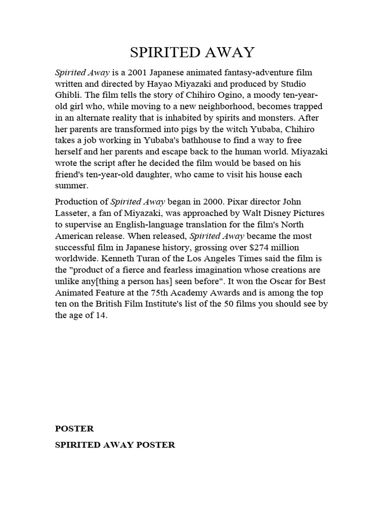 SPIRITED AWAY - Lesson Plan | PDF