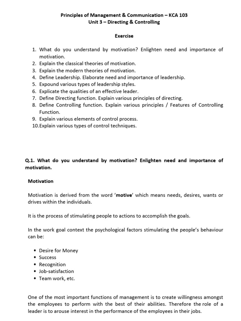 PMC Unit 3 Exercise | PDF | Motivational | Motivation