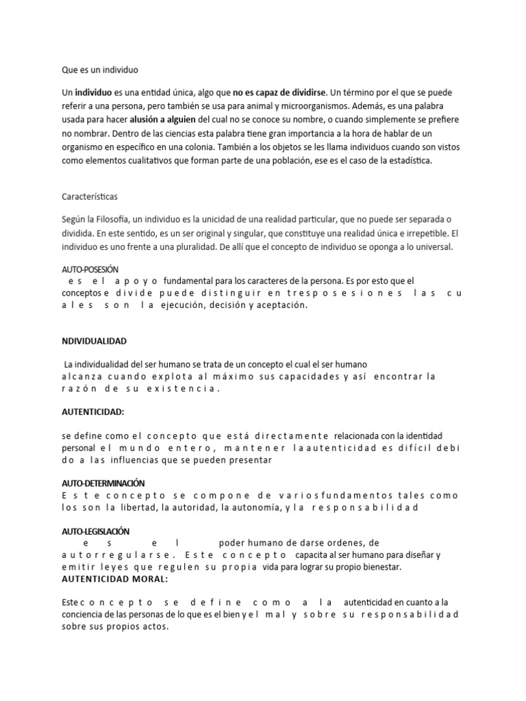 Definición y características del individuo | PDF | Filosofía ...