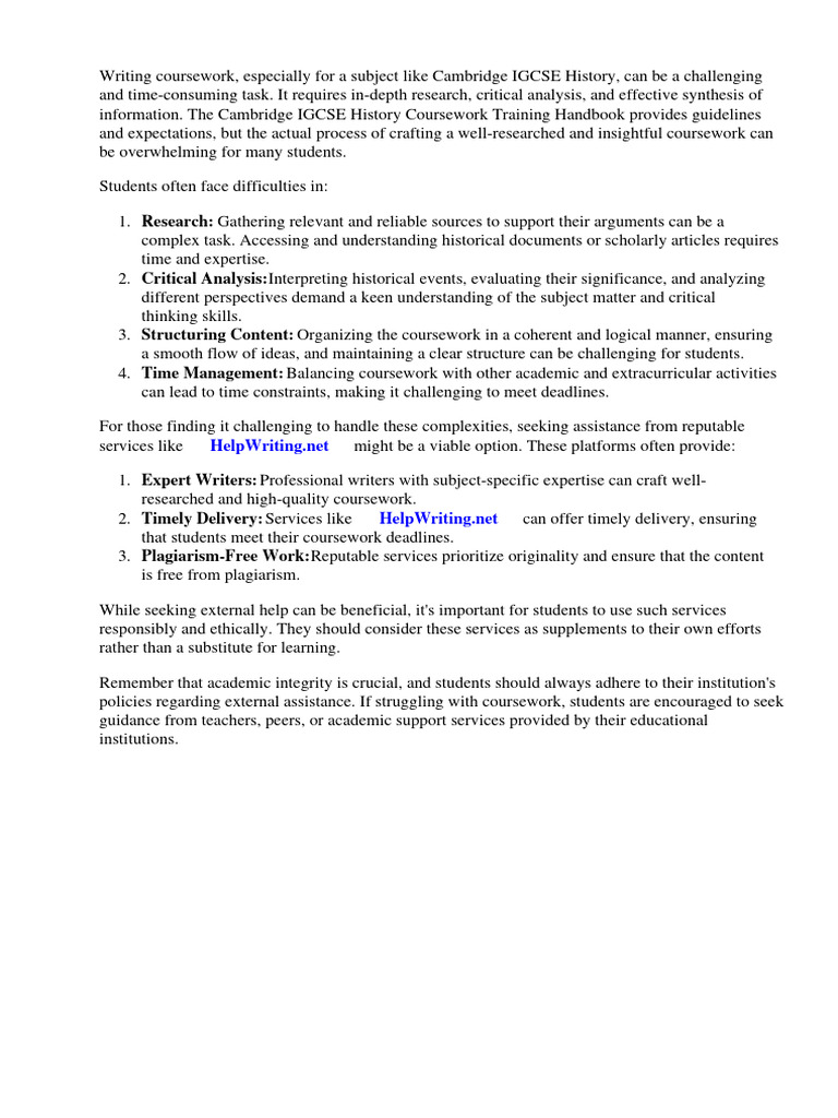 Cambridge Igcse History Coursework Training Handbook | PDF | Social ...