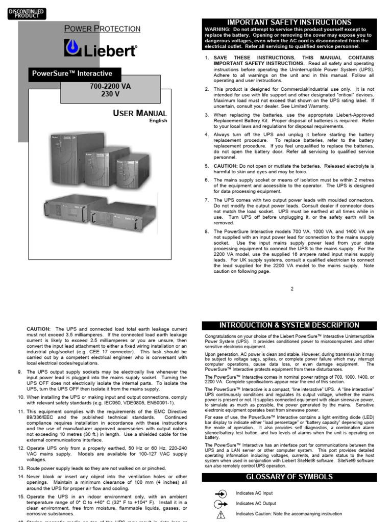 Liebert Powersure Interactive 700 2200va User Manual | PDF