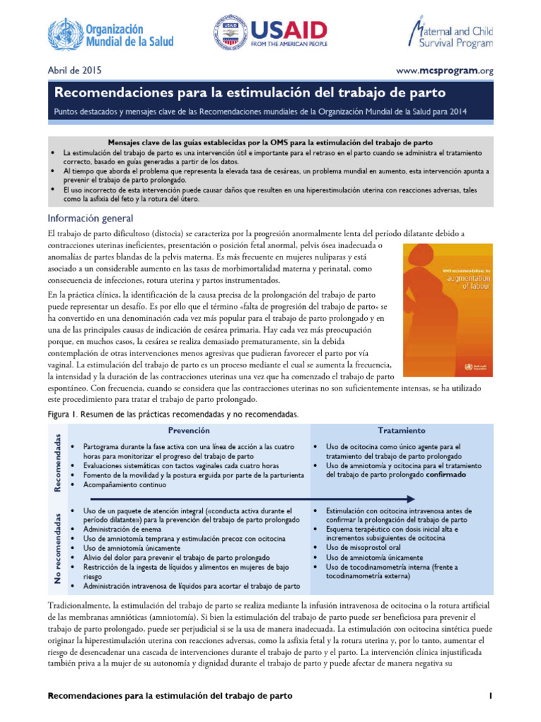 OMS - Recomendaciones para La Estimulación Del Trabajo de Parto ...