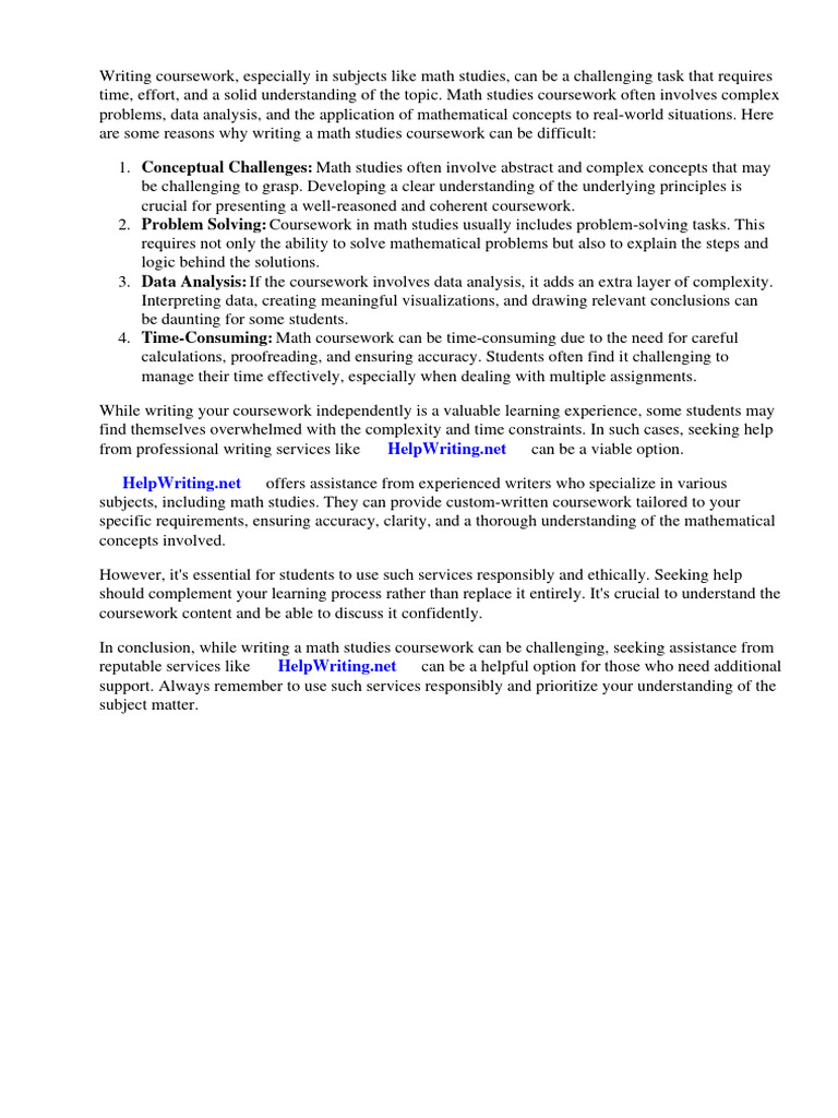 Math Studies Coursework Ideas | PDF | Mathematics | Cognition