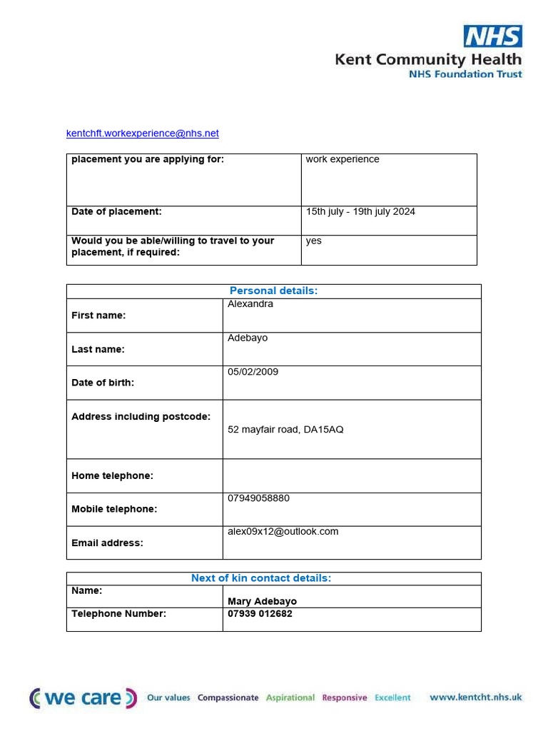 Work Experience Application Form 2024 | PDF | Human Sexuality | Sexuality