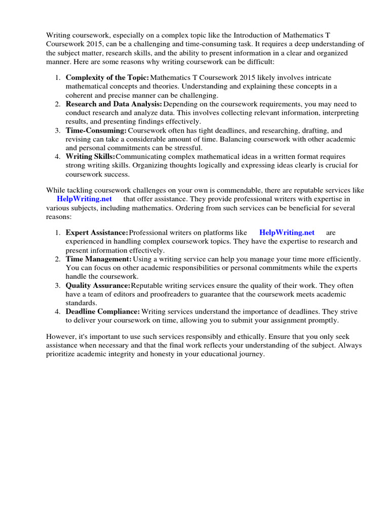Introduction of Mathematics T Coursework 2015 | PDF | Mathematics ...