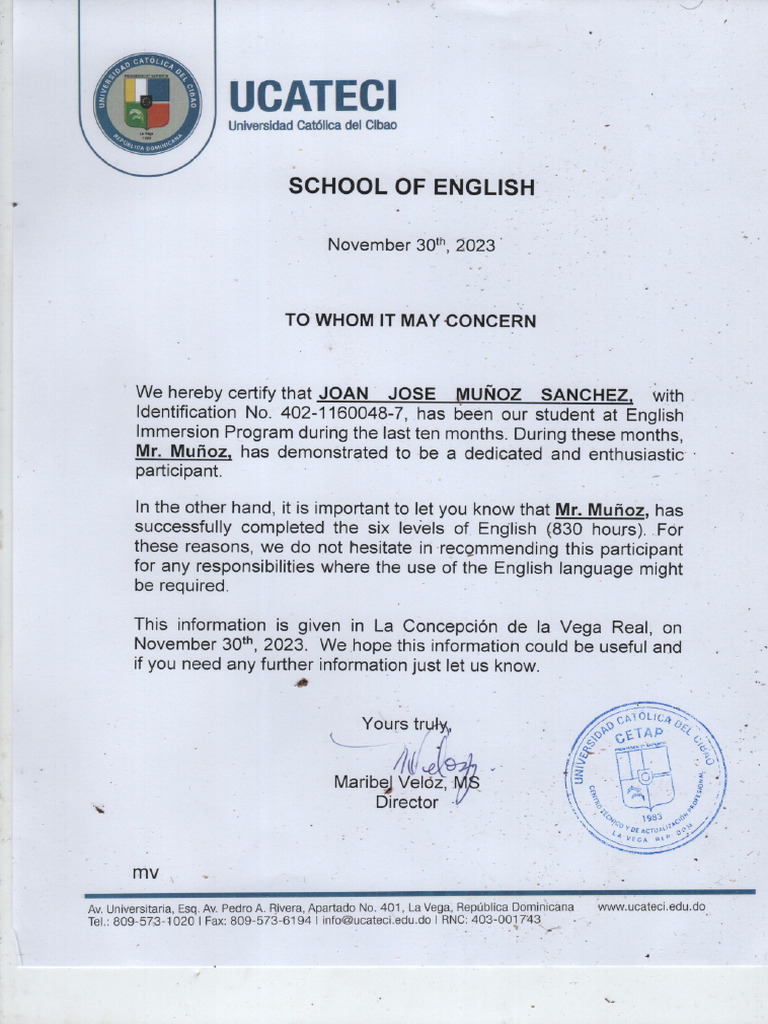 Certificado de Inglés | PDF