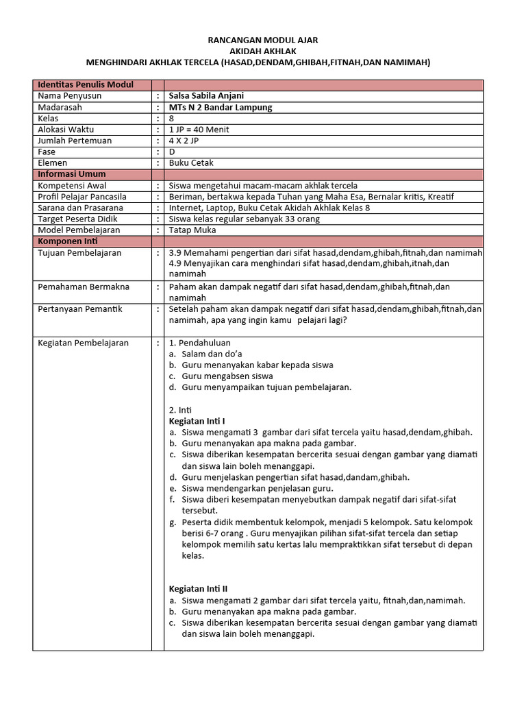 Modul Ajar Akidah Akhlak Kelas 8 | PDF Modul Ajar Akidah Akhlak Kelas 8 | PDF