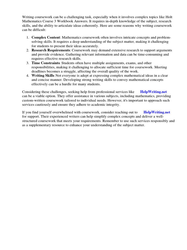 Holt Mathematics Course 3 Workbook Answers | PDF