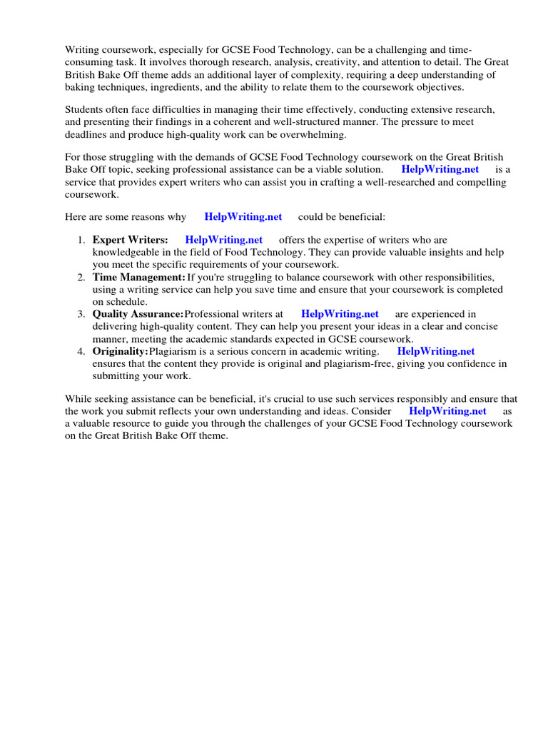 Gcse Food Technology Coursework Great British Bake Off | PDF ...