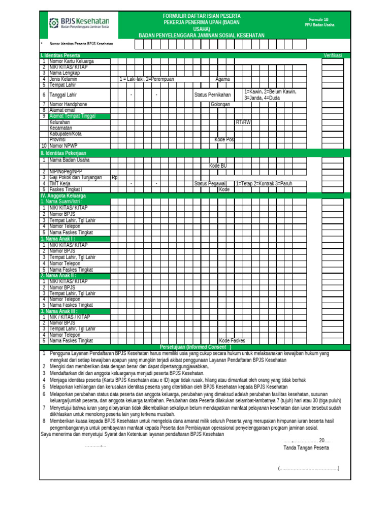 Formulir Pendaftaran BPJS Kesehatan | PDF