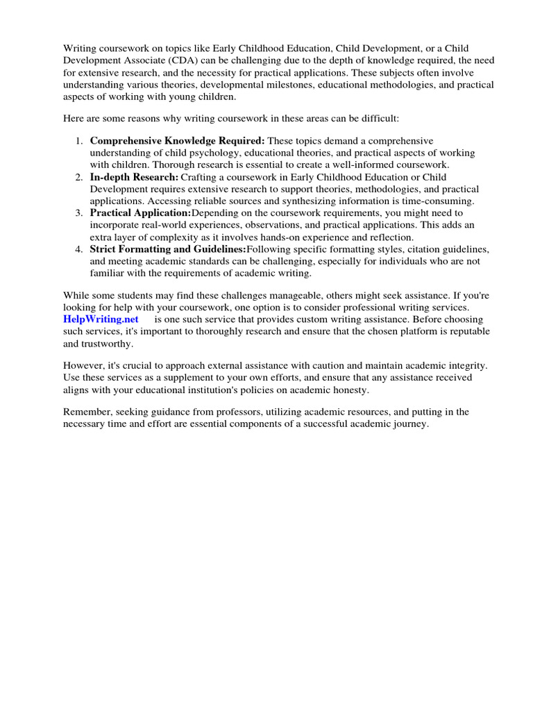 Coursework or A Degree in Early Childhood Education or Child Development or A Cda | PDF