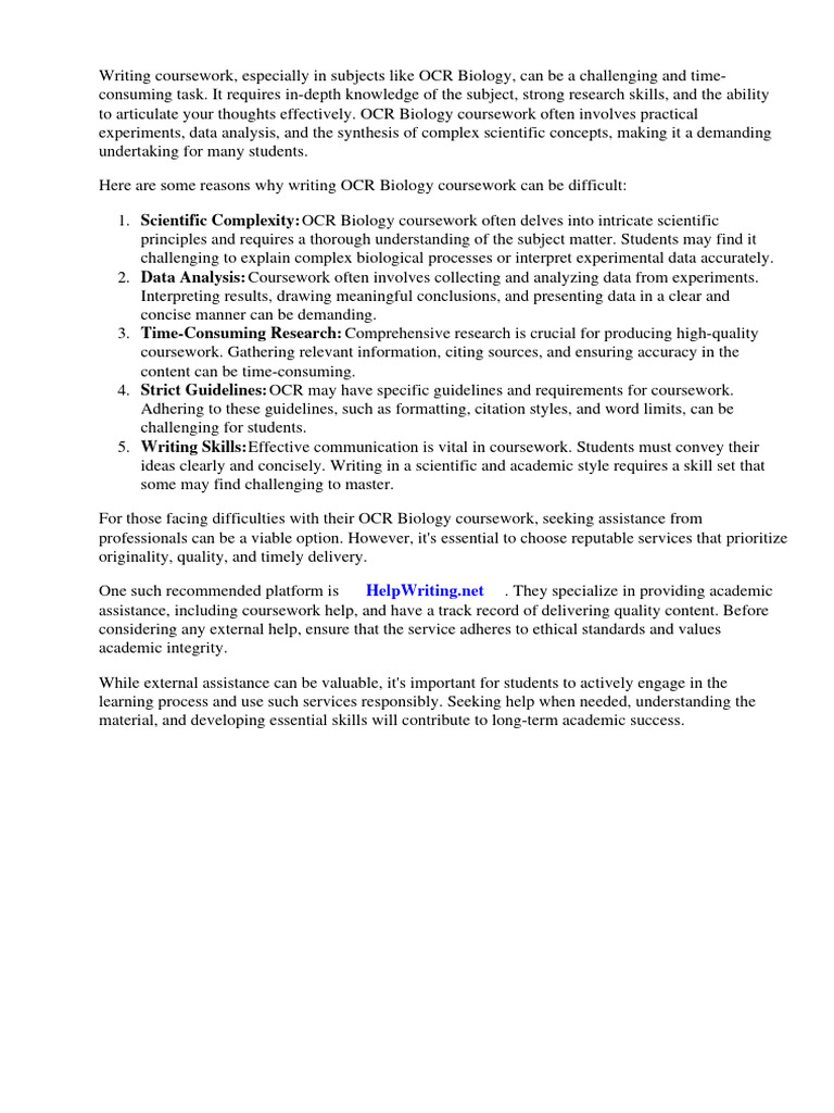 Challenges of OCR Biology Coursework | PDF | Data | Linked In